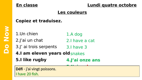 FRENCH - Les couleurs: intro to colours + adjectival order - Y7 / KS3 ...