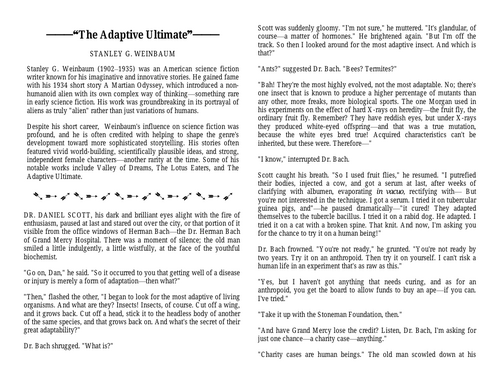 The Adaptive Ultimate by Stanley G. Weinbaum w/ Reading Comprehension ...