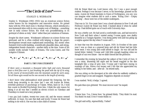 The Circle of Zero by Stanley G. Weinbaum w/ Reading Comprehension ...