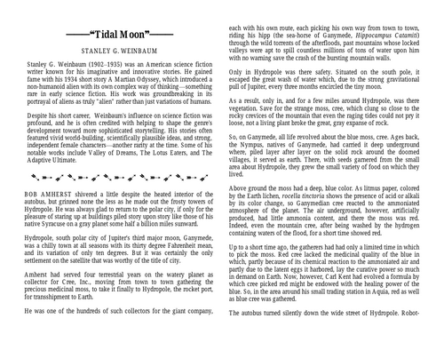 Tidal Moon by Stanley G. Weinbaum w/ Reading Comprehension Questions ...