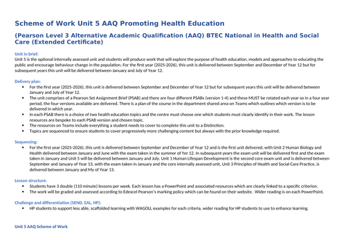 AAQ Unit 5 Schemes of Work | Teaching Resources