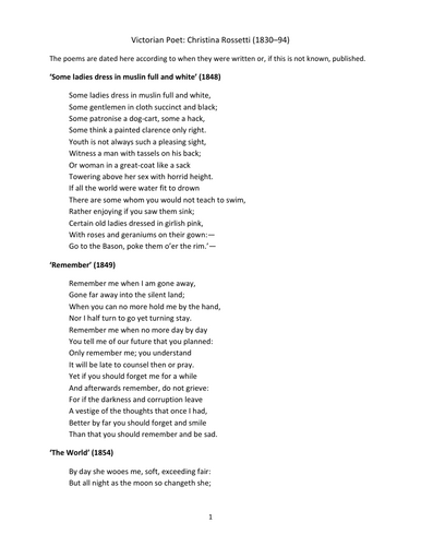 Victorian Poet: Christina Rossetti | Teaching Resources