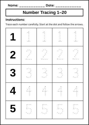 Number Sense Worksheets 1–20 | Tracing, Counting, Matching & More ...
