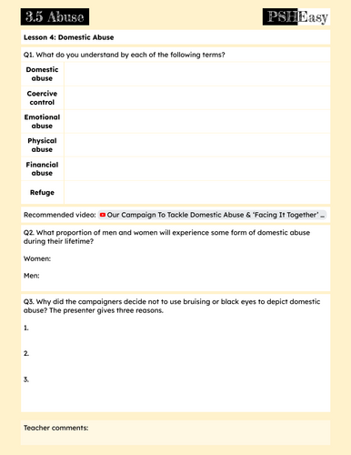 3.5.4 Domestic Abuse Lesson Pack | Teaching Resources