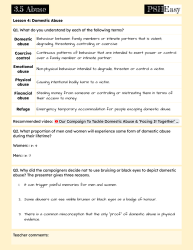 3.5.4 Domestic Abuse Lesson Pack | Teaching Resources
