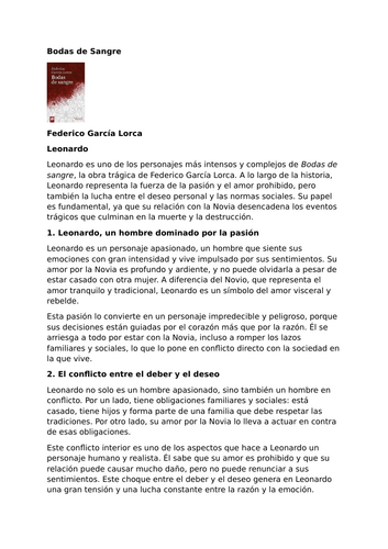 Bodas de Sangre – Federico García Lorca - Characters: Leonardo ...