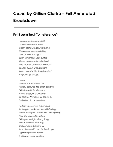 Catrin - EDUQAS poetry anthology (first assessment 2027) | Teaching ...