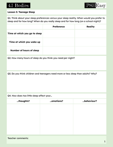4.1.5 Teenage Sleep Lesson Pack | Teaching Resources