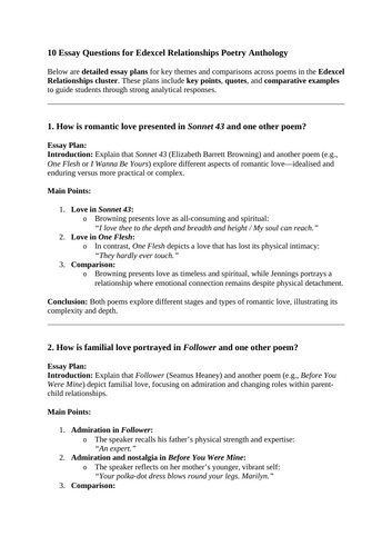 EDEXCEL relationships poetry anthology | Teaching Resources