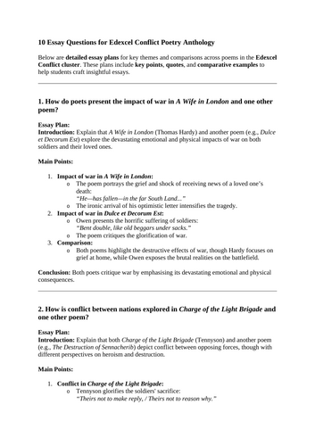 EDEXCEL Conflict Poetry anthology | Teaching Resources