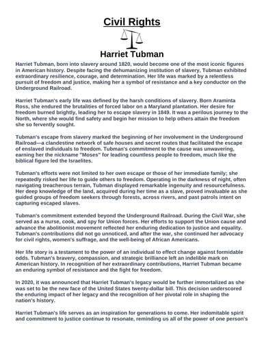 Civil Rights: Harriet Tubman “Article & Questions” Assignment ...