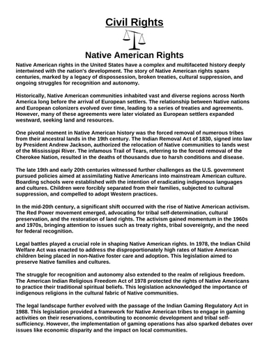 Civil Rights: Native American Rights “Article & Questions” Assignment ...