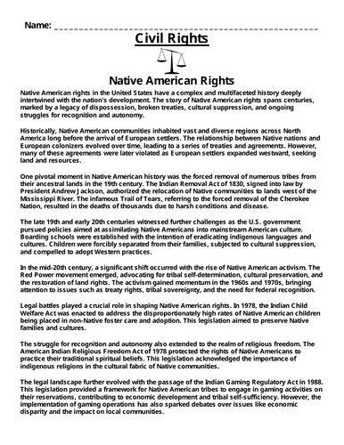 Civil Rights: Native American Rights “Article & Questions” Assignment ...