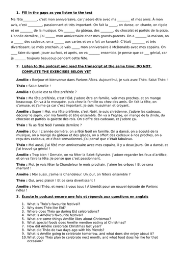 Year 9 Unit 12: GCSE FRENCH: Les fêtes & les traditions - Past ...