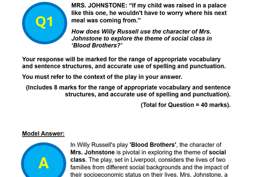 EDEXCEL GCSE English Literature - Blood Brothers - 6 Practice Q & A's ...