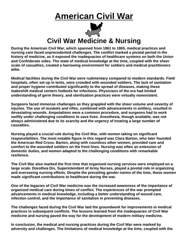 American Civil War Medicine and Nursing “Article & Questions ...