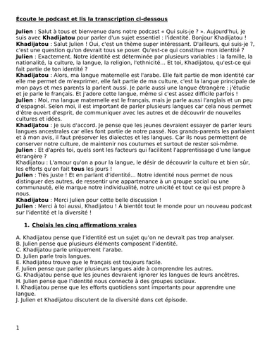 1. IB DP French B: Identité - Qui suis-je ? | Teaching Resources