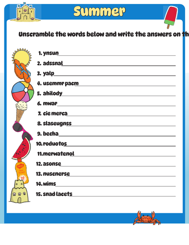Summer Word Scramble Worksheet - Fun Vocabulary Activity with Answer ...