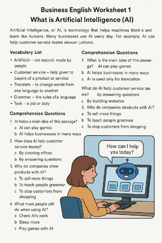 Business English Worksheets 1-3 : Artificial Intelligence | Teaching ...
