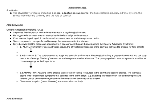 A level Psychology Physiology of Stress | Teaching Resources