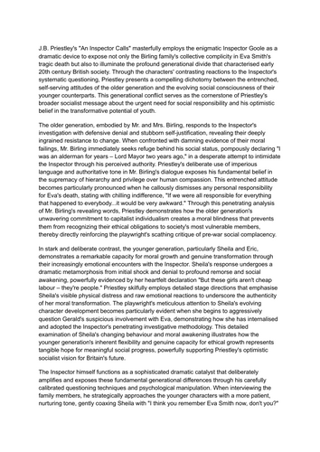 Model Grade 9 An Inspector Calls Essay Inspector/Social Change 2024 ...