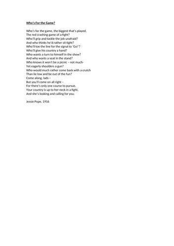 World War 1 Poetry KS3 SOW | Teaching Resources