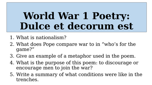 World War 1 Poetry KS3 SOW | Teaching Resources