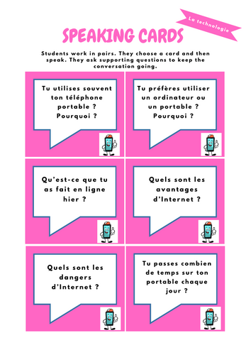 French Speaking Cards – La technologie (GCSE Style Questions ...