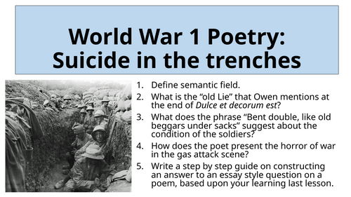 World War 1 Poetry KS3 SOW | Teaching Resources