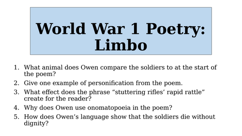 World War 1 Poetry - Limbo by Robert Graves | Teaching Resources