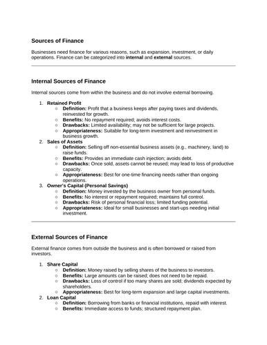 IB Business Management: 3.2 Sources of Finance | Teaching Resources