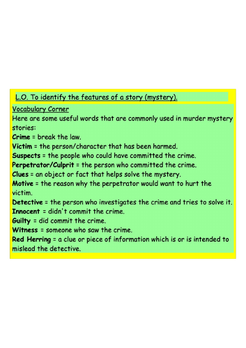 Identifying Features of a Mystery Story (Narrative Writing Lesson ...