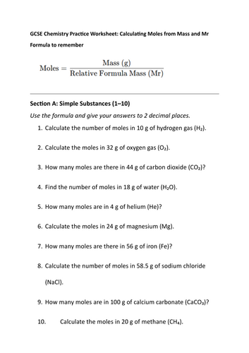 GCSE Moles from Mass & Mr | Teaching Resources