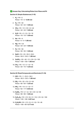 GCSE Moles from Mass & Mr | Teaching Resources