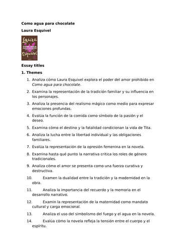 Como agua para chocolate by Laura Esquivel – Essay Titles | Teaching ...