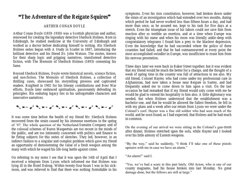 The Adventure of the Reigate Squires by Arthur Conan Doyle w/ Reading ...