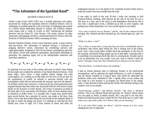 The Adventure of the Speckled Band by Arthur Conan Doyle with Reading ...