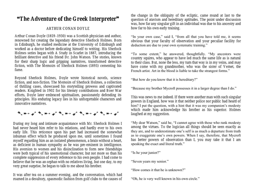 The Adventure of the Greek Interpreter by Arthur Conan Doyle w/ Reading ...
