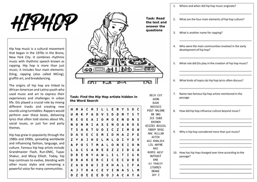 Hip Hop Music Worksheet (Cover Lesson) | Teaching Resources