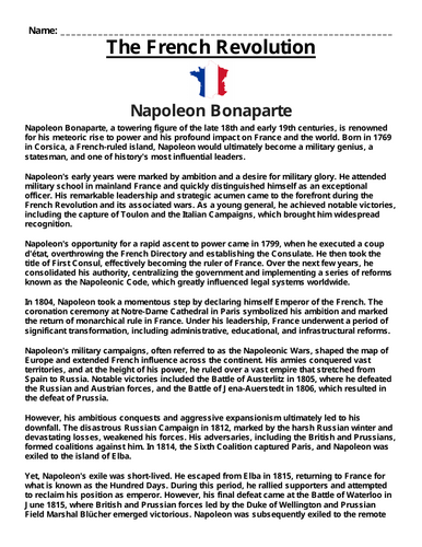 French Revolution: Napoleon Bonaparte “Article & Questions” Assignment ...