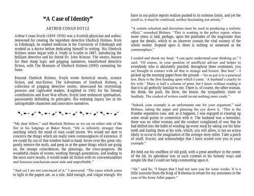A Case of Identity by Arthur Conan Doyle w/ Reading Comprehension ...