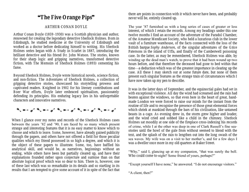 The Five Orange Pips by Arthur Conan Doyle w/ Reading Comprehension ...