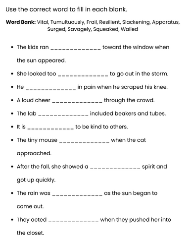 all summer in a day vocabulary worksheet | Teaching Resources