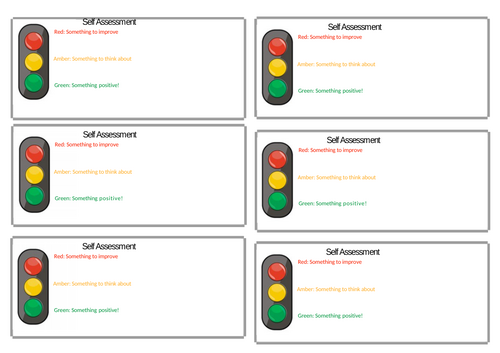 KS3 and GCSE Traffic Light Self-Assessment Template | Teaching Resources