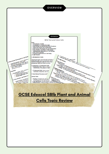 SB1b Animal and Plant Cells GCSE Topic Sheet | Teaching Resources