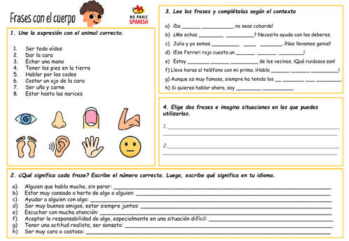 Spanish idioms | Body parts | Worksheets | Teaching Resources