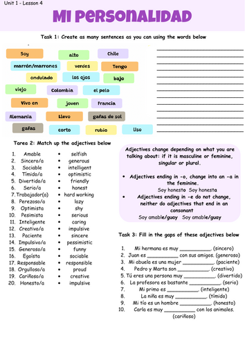 GCSE AQA Spanish Unit 1 Lesson 4: Mi Personalidad | Teaching Resources