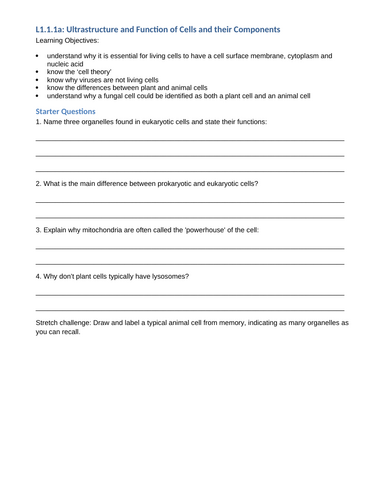 OCR AAQ F180 Biology B1.1 Lesson 1 Cell Ultrastructure | Teaching Resources