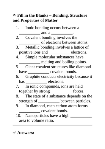 AQA - GCSE CHEMISTRY BONDING, STRUCTURE AND PROPERTIES OF MATTER ...