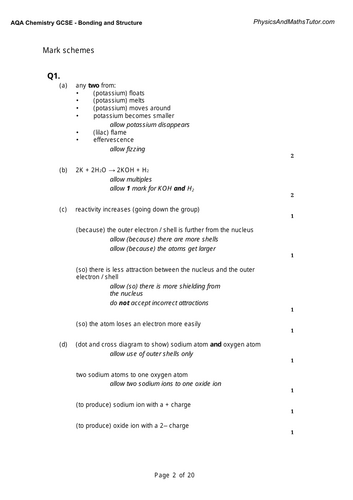 AQA - GCSE CHEMISTRY BONDING, STRUCTURE AND PROPERTIES OF MATTER ...